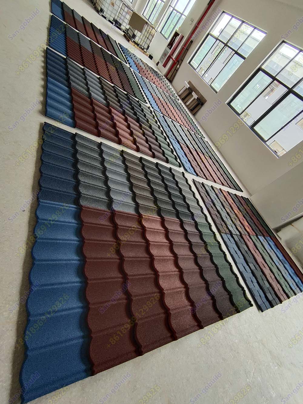 Different Shapes and Colors of Stone Coated Steel Metal Roofing Sheets.